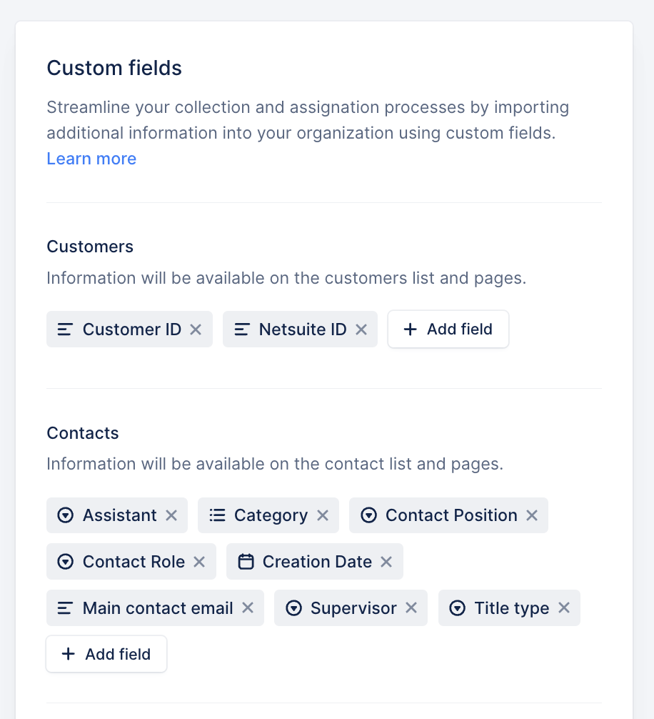 Contact Custom fields – Upflow